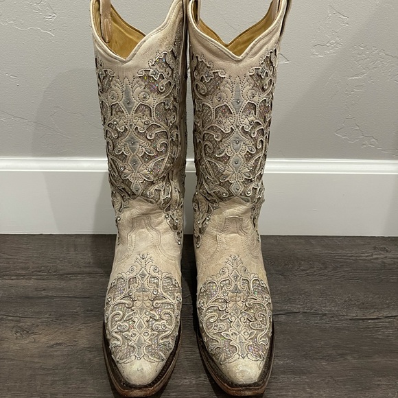 Corral | Shoes | Corral White Glitter Inlay Western Boots Woman Size 8 ...